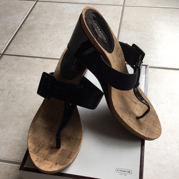 Coach | Shoes | Coach Black Wedge Sandal | Poshmark